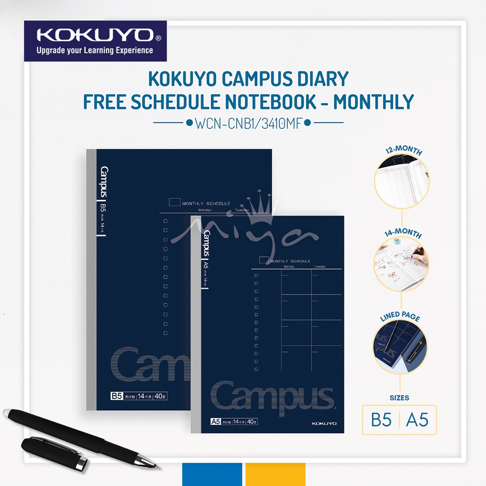 KOKUYO WCN-CNB3/1410MF CAMPUS Diary Free Schedule Notebook A5/B5 -Monthly | Shopee Malaysia