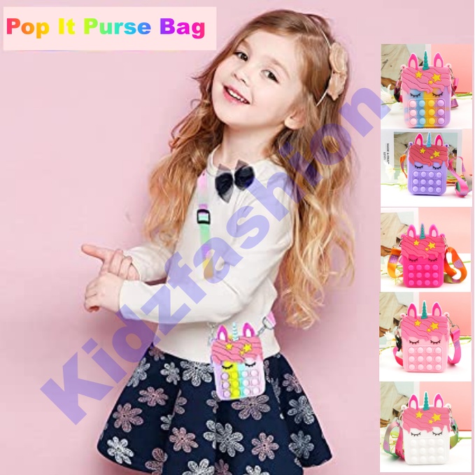 Tik Tok Pop It Mini Purse Bag Fidget Bubble Toy Girl Unicorn Rainbow ...