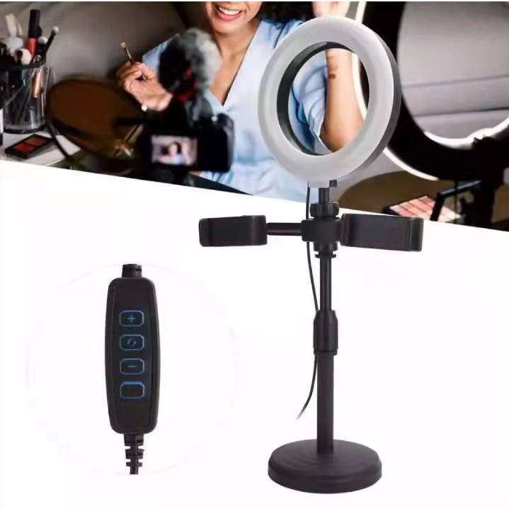 Ring Light 16cm With Stand and Dual Phone Holder Table Desktop Mini ...