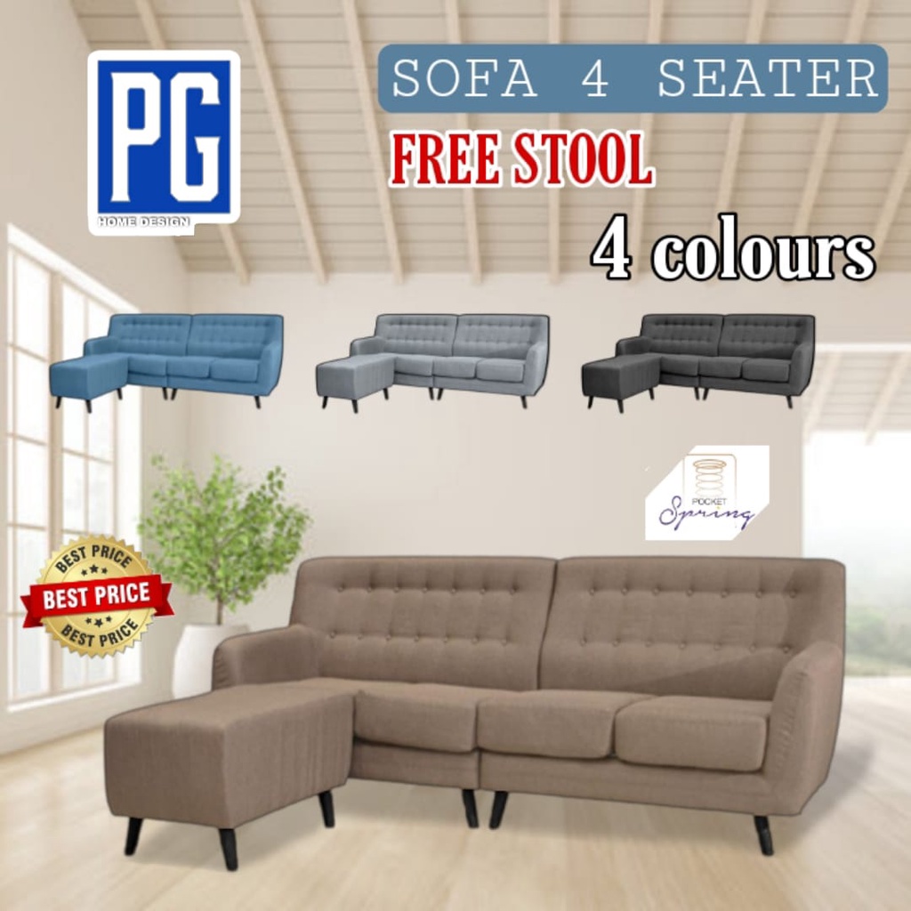 PG HOME:-SOFA 4 SEATER FREE STOOL WITH WIHT POKED SPRING -LIVING ROOM ...
