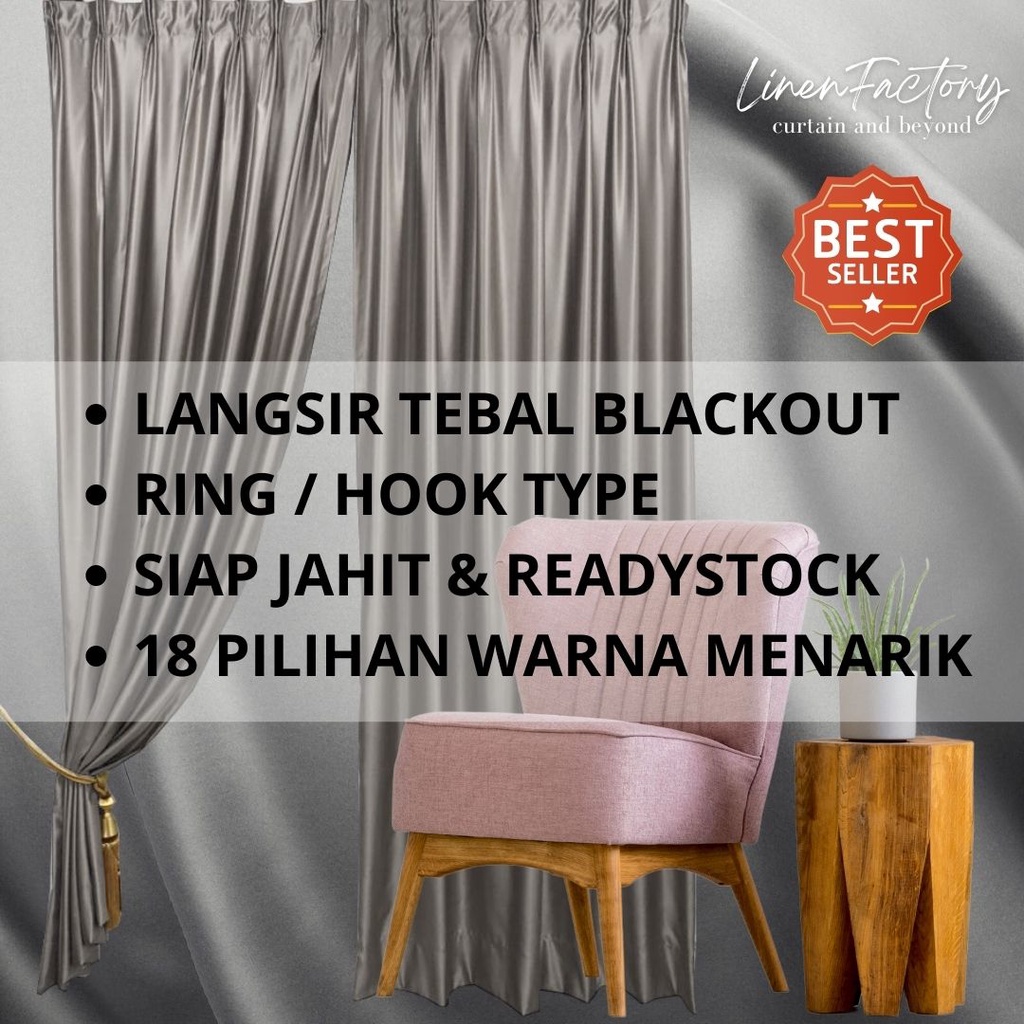 RIYANA GREY curtain, langsir tingkap murah , langsir semi blackout ...