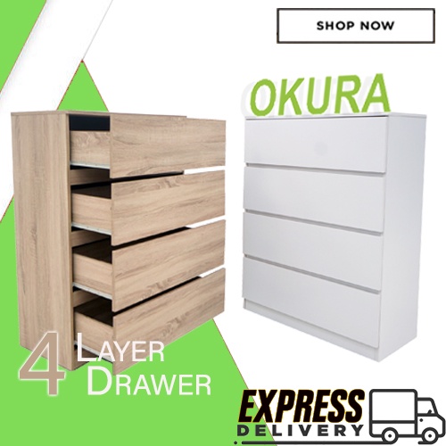 OKURA Bigger Size Chest Drawer with 4 Layer Drawer Storage Cabinet ...