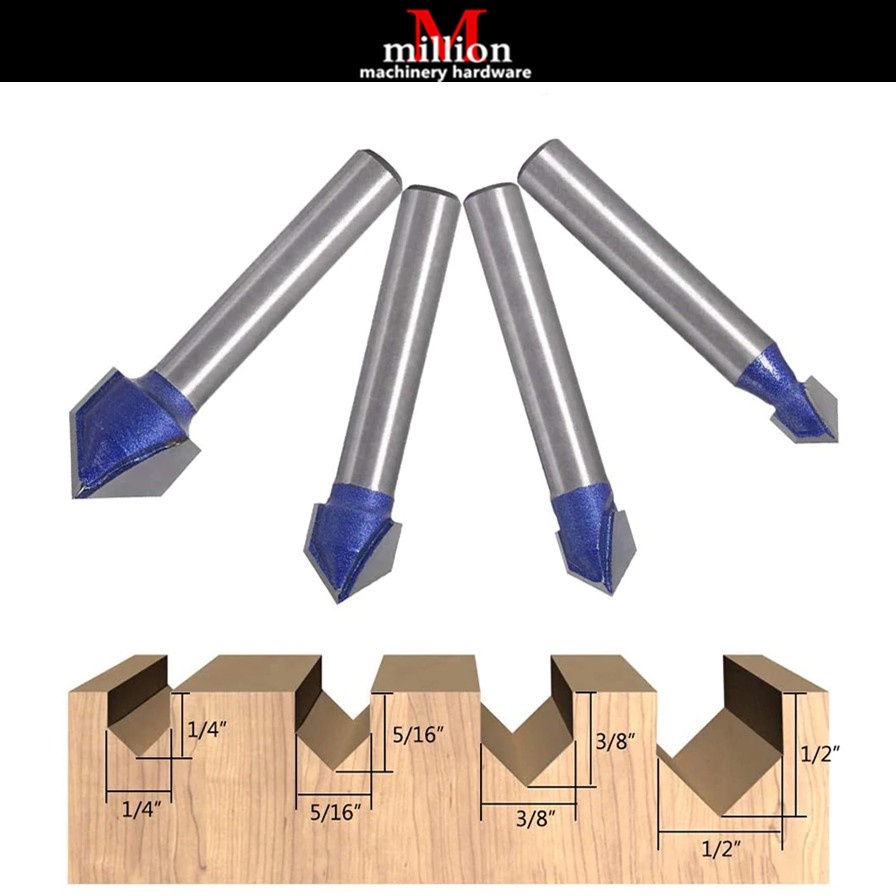 4pcs 6.35mm 1/4" Inch Shank 90 Degree V Groove Router Bit Set CNC ...