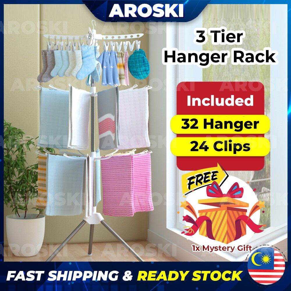 AROSKI Malaysia Foldable 3 Layer Tier Cloth Stainless Steel Baby Hanger Ampai Baju Drying Rack ...