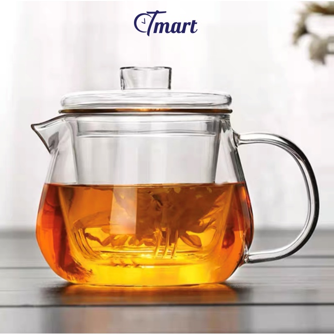 500ML Glass Teapot Heat Resistant Flower Teapot Can Cook on Open Flame ...