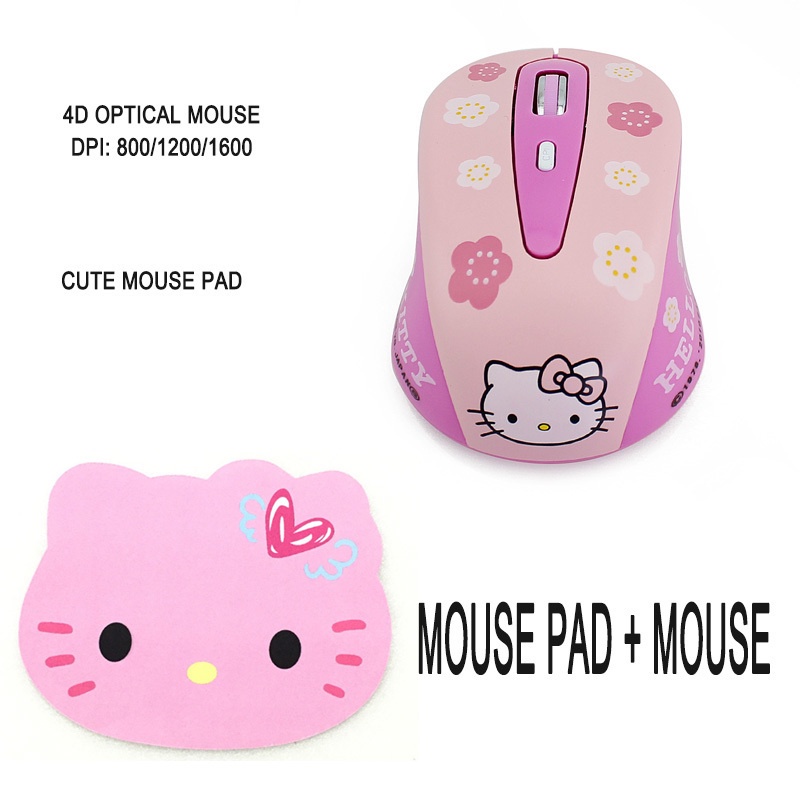 Hello Kitty Wired Mouse 3D Cartoon Pink Cute Mouse Ergonomic 1600 DPI ...