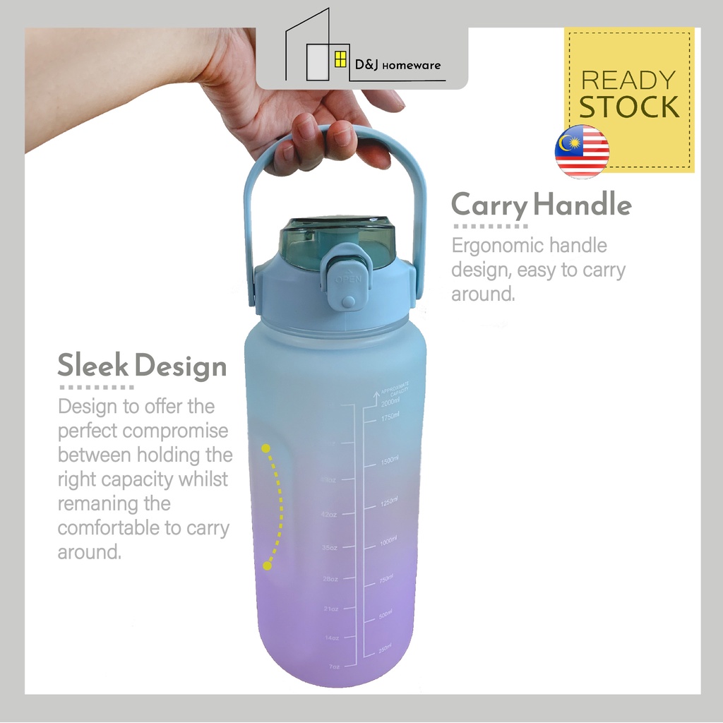 2Litre Gradient Color Water Bottle with Straw / BPA-Free Drinking Bottle / Botol Air 网红渐变色水壶 ...