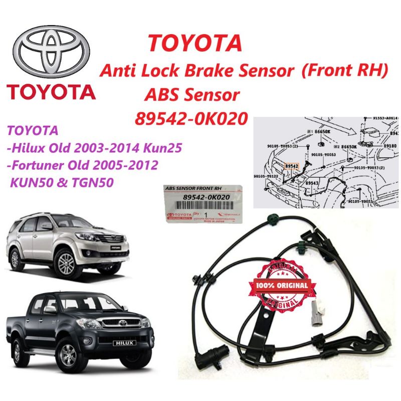 ORIGINAL TOYOTA HILUX KUN25 FORTUNER ABS SENSOR FRONT WHEEL SENSOR ABS ...
