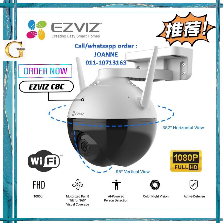 EZVIZ C8C PRO 2K PTZ Pan & Tilt Outdoor Wireless Security CCTV Camera ...