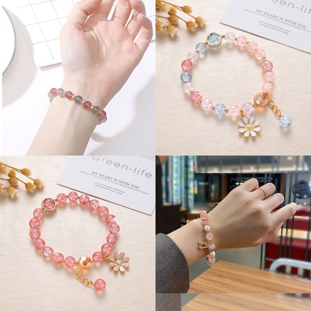 Female Cute Pink Crystal Bracelet Fashion Accessories Simple Design ...