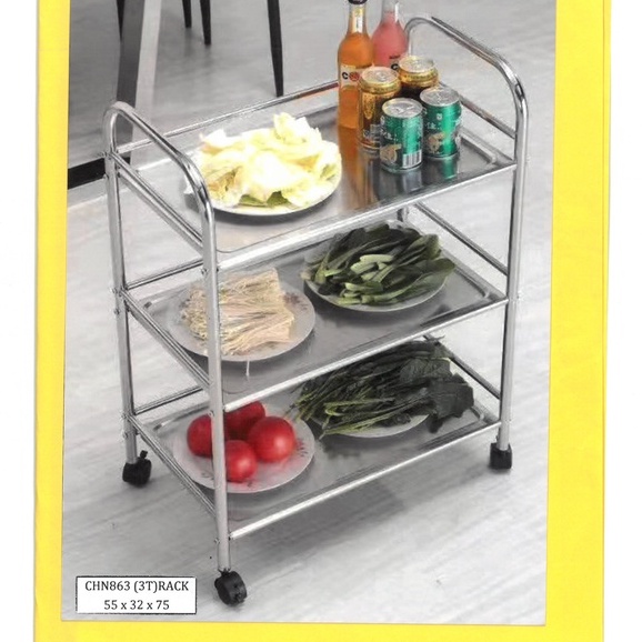 Stainless Steel Trolley, 3 Shelf Storage Cart Side Table | Shopee Malaysia
