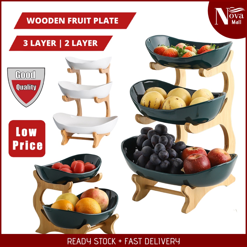 Stylish Wooden Fruit Basket Kitchen Display Rack Food Storage Modern ...