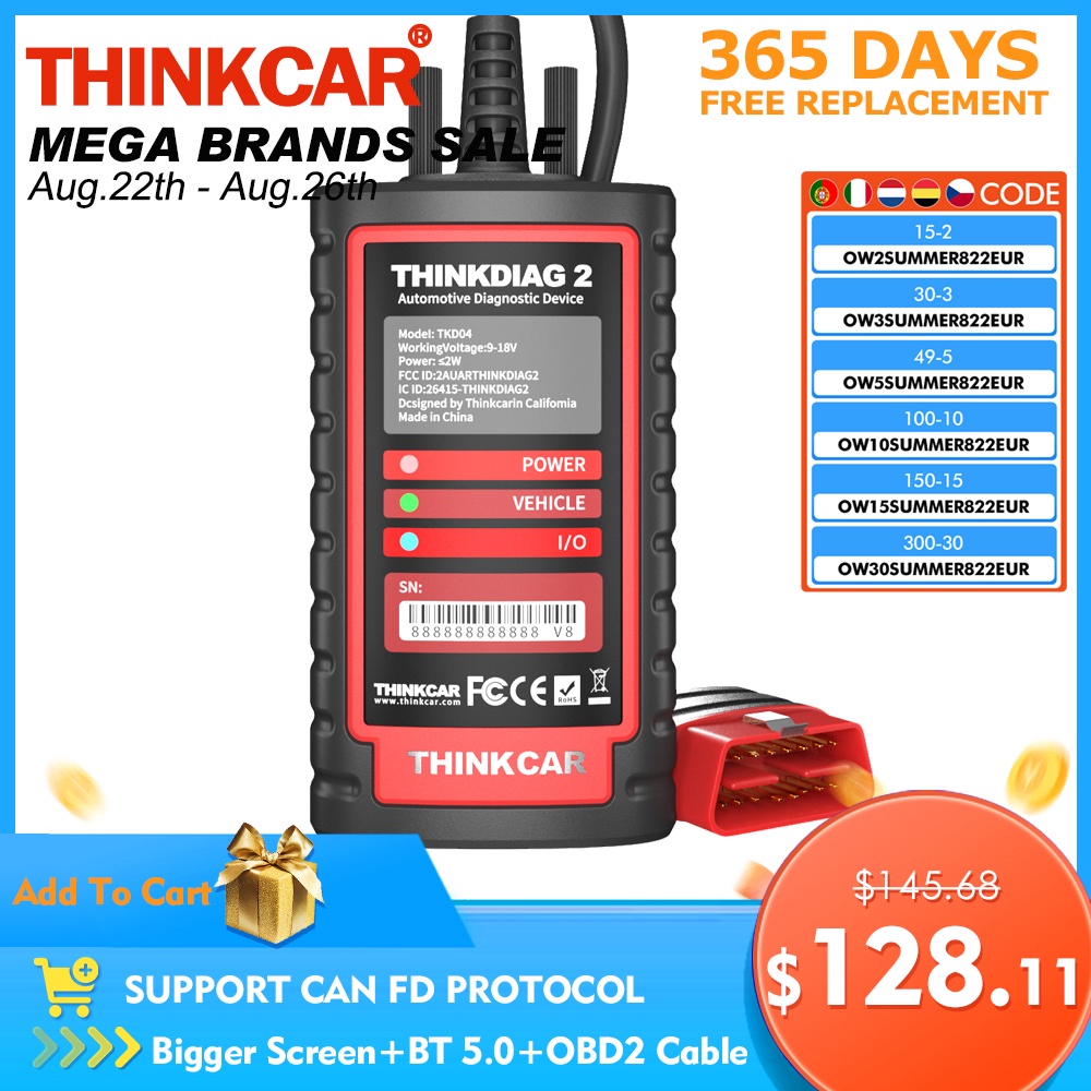 2022New Thinkcar Thinkdiag 2 All Car Brands OBD2 Scanner Automotive ...