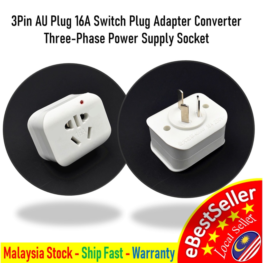 3Pin AU Plug 16A Switch Plug Adapter Converter Three-Phase Power Supply Socket With Indicator ...