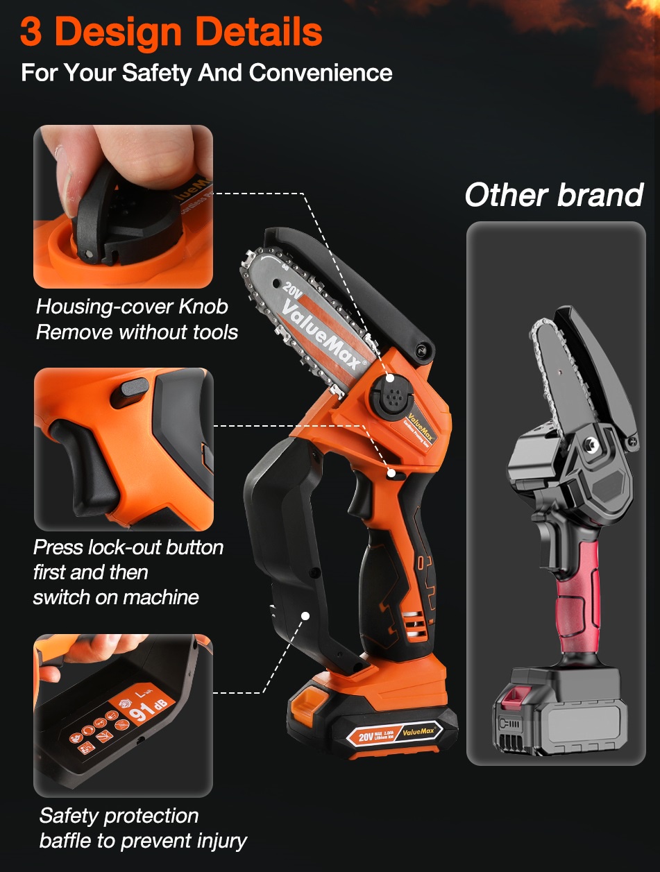 ValueMax 20V Cordless Electric Chainsaw Mini Pruning Saw Rechargeable ...