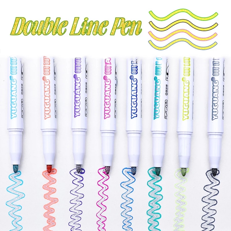 8 colors Double Lines Contour Art Pens Markers Pen Out Line Pen ...