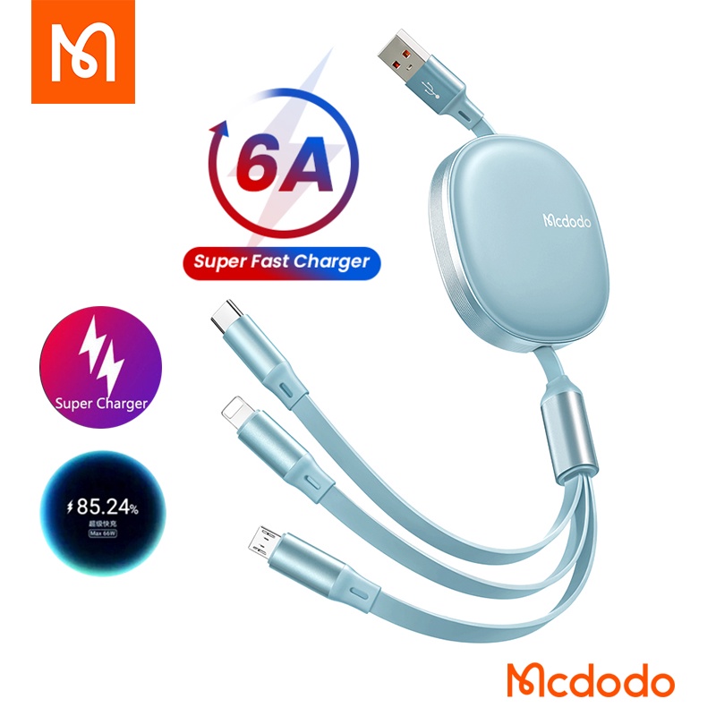 MOdodo 6A cable 3 in 1 Type C / Lightning / Micro USB 66W Compatible with Mi Turbo/Super VOOC ...