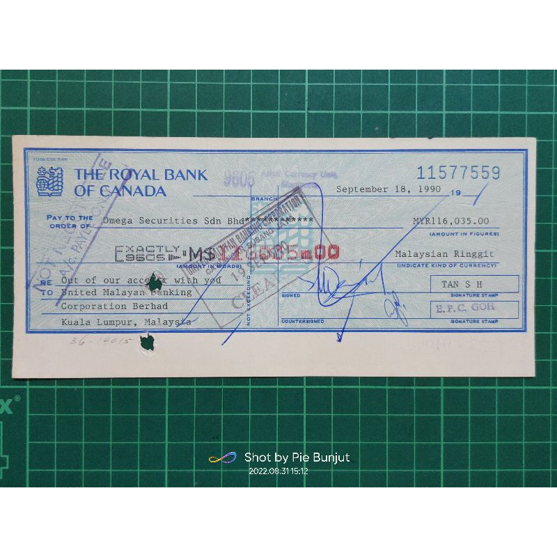 old cheque with stamp. The Royal Bank of Canada | Shopee Malaysia