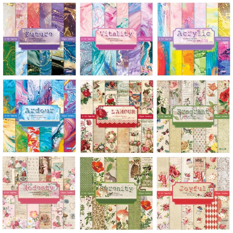 Paper Pack 6"x6" Colorful 12 sheet Art Background Paper Card Making DIY Scrapbook Paper Craft ...