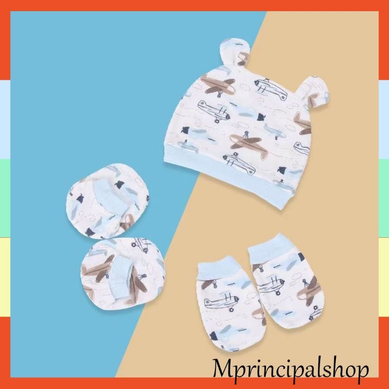 Sunnozy Newborn Cute 3 in 1 Matching Cap, Mitten, Bootie Combo in a set ...