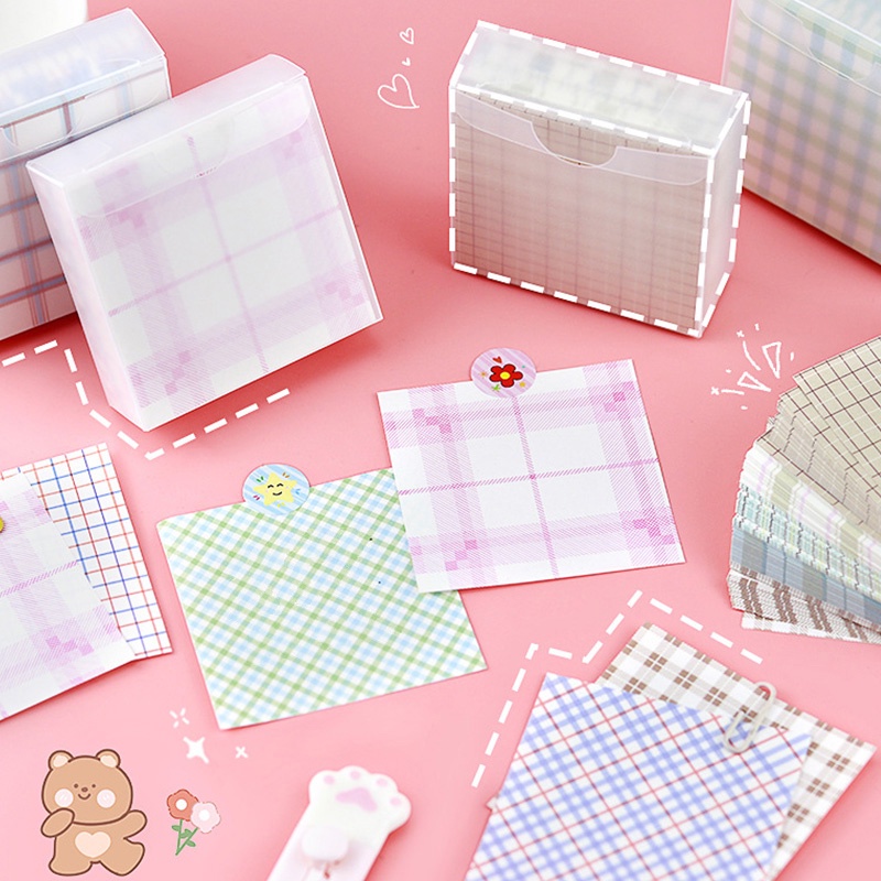 200 Sheets Boxed Cute Lattice Texture Memo Pad Student Portable Note ...