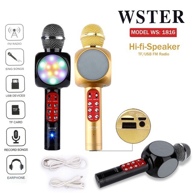 WS-1816 LED Mic KTV K-song Wireless Bluetooth Portable Hifi Speaker Microphone | Shopee Malaysia
