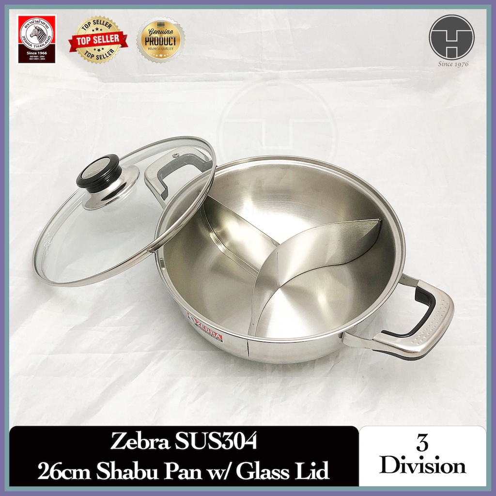 [TeoHin] Zebra SUS304 Shabu Pan with Glass Lid EXTRA / 斑马牌火锅 , No ...