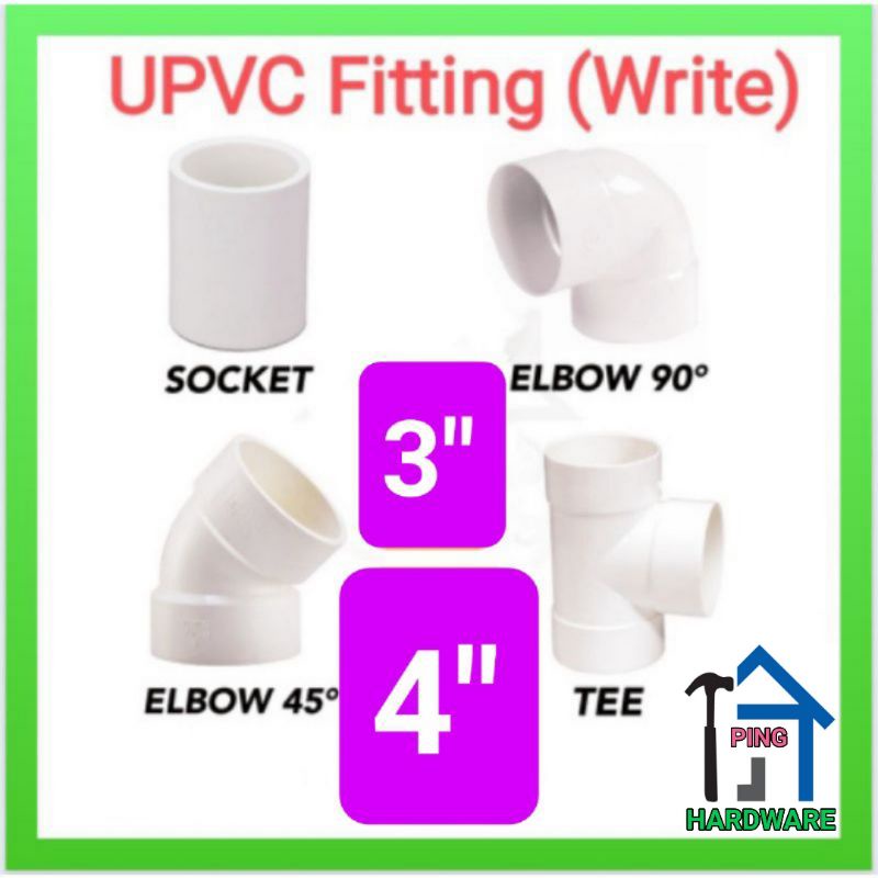 UPVC Fetting (3”inch / 4"inch) UPVC Pipe Fitting Elbow / Socket/ 45 ...
