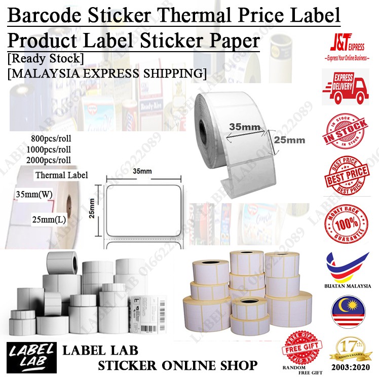 Barcode Sticker Thermal Price Label 35mm(W) x 25mm(L) x 1" 800pcs ...