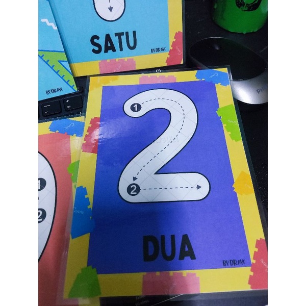 printed laminate flashcard belajar menulis nombor BM BI & Dwibahasa 0 ...