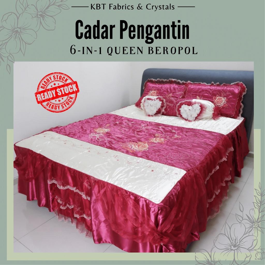 6IN1 Queen Beropol Cadar Pengantin Kahwin Satin Embroidery Flower/Bunga ...