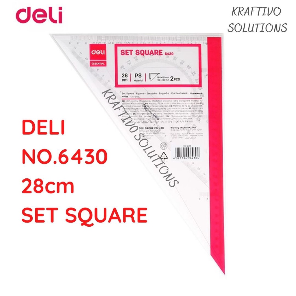 [ DELI 6430 ] HIGH QUALITY 28CM TRANSPARENT PLASTIC SET SQUARE METRIC ...
