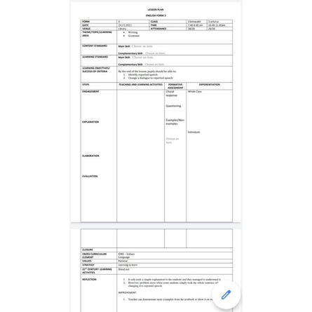RPH LESSON PLAN TEMPLATE CUSTOMISED WITH DROP DOWN Button FOR ENGLISH ...