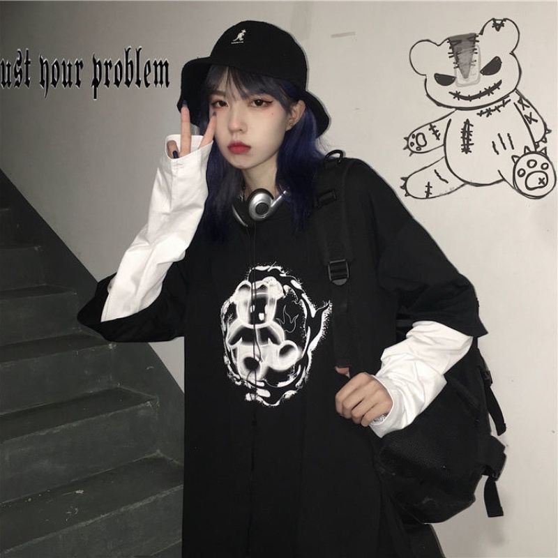 【Plus Size】(40-150kg) Korean Harajuku Style Oversized T-shirt Fake Two ...