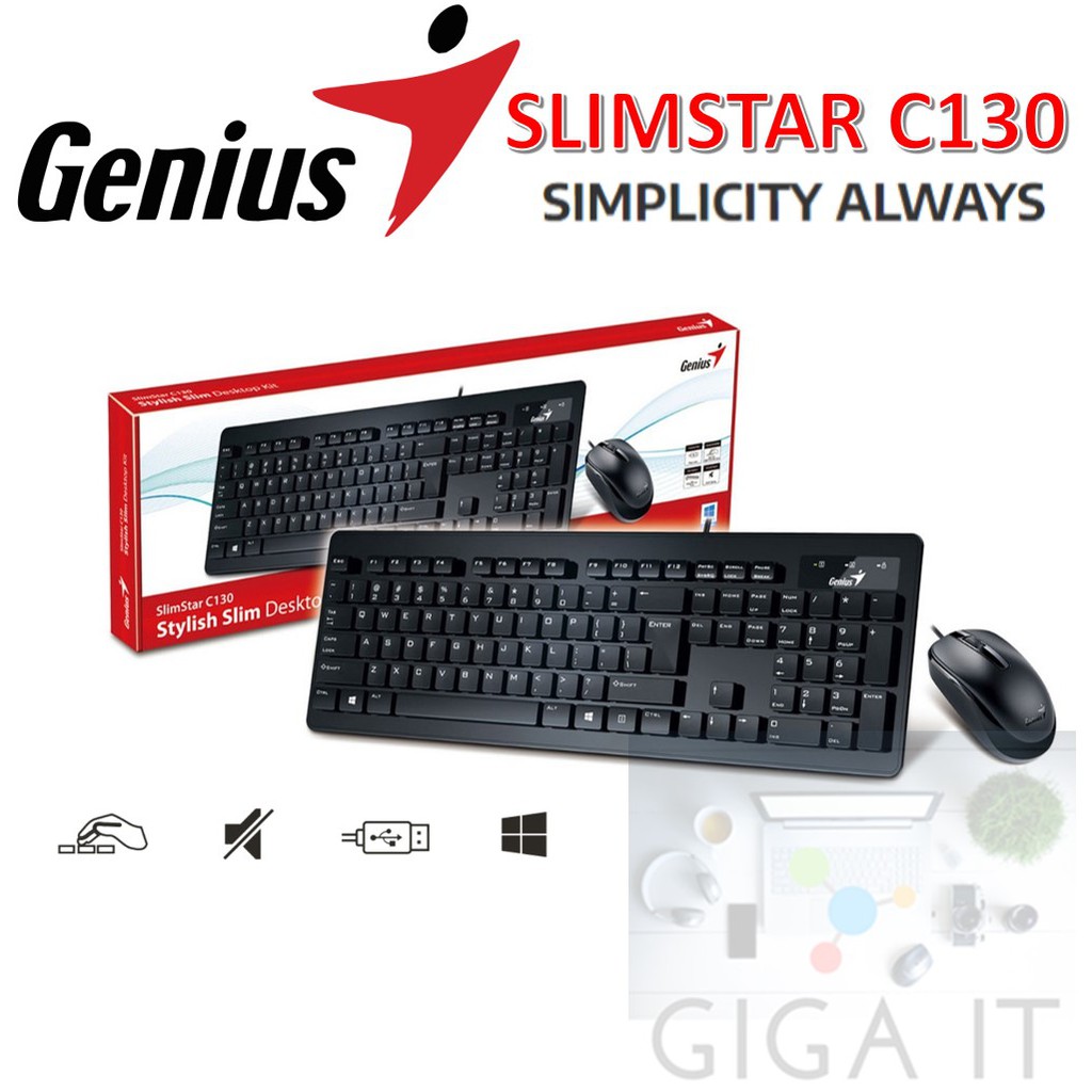 Genius Model SlimStar C130 Combo Keyboard + Mouse Wired USB Cable: Thai ...