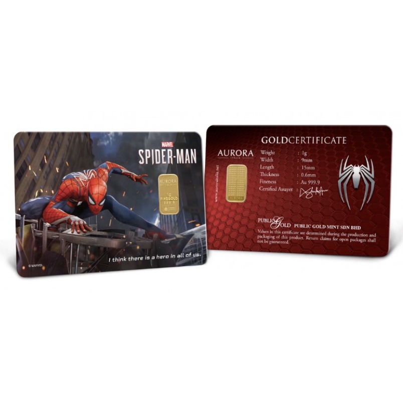 AURORA ITALIA 1G FINEGOLD 999.9 MARVEL SPIDER-MAN LIMITED EDITION GOLD ...