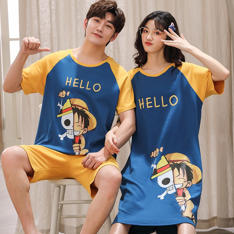couple pyjamas set cotton nightwear plus size romantic cartoon one ...