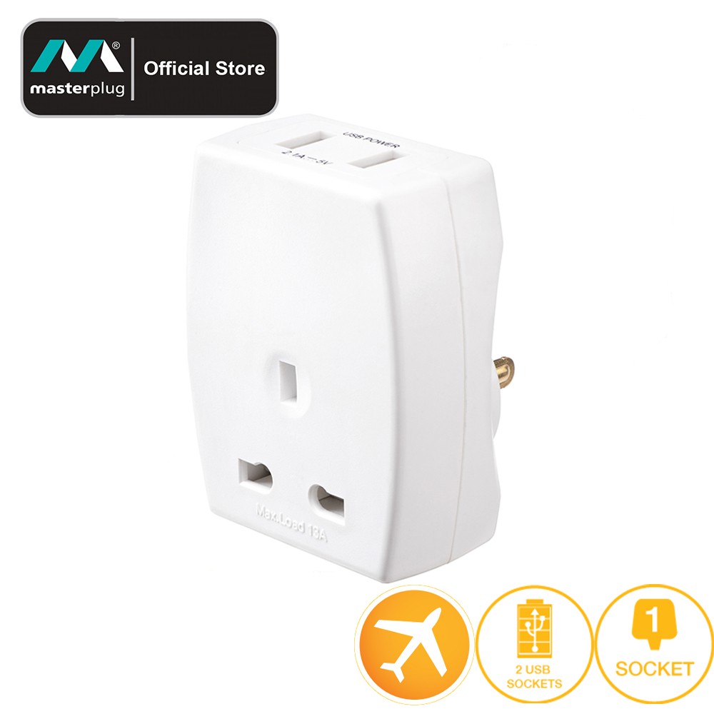 Masterplug Travel Adaptor with 2 USB 2.1A UK/Malaysia To USA TAUSBUSA2 ...