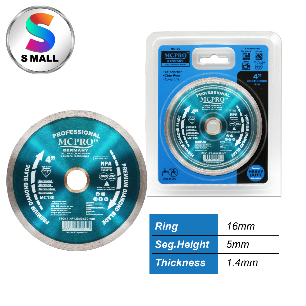 MCPRO Diamond Cutting Disc Blade 4"(110mm) Continuous Rim (MC130) for Angle Grinder | Shopee ...