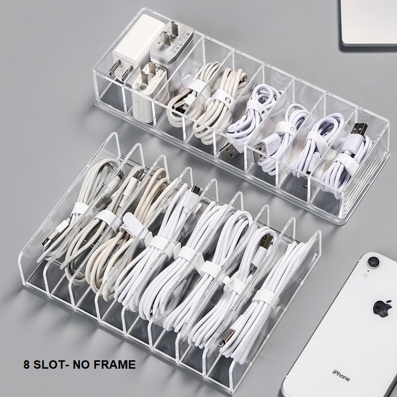 Cable Wire Storage Box Desk Stationary Organizer Transparent Multi Slot ...