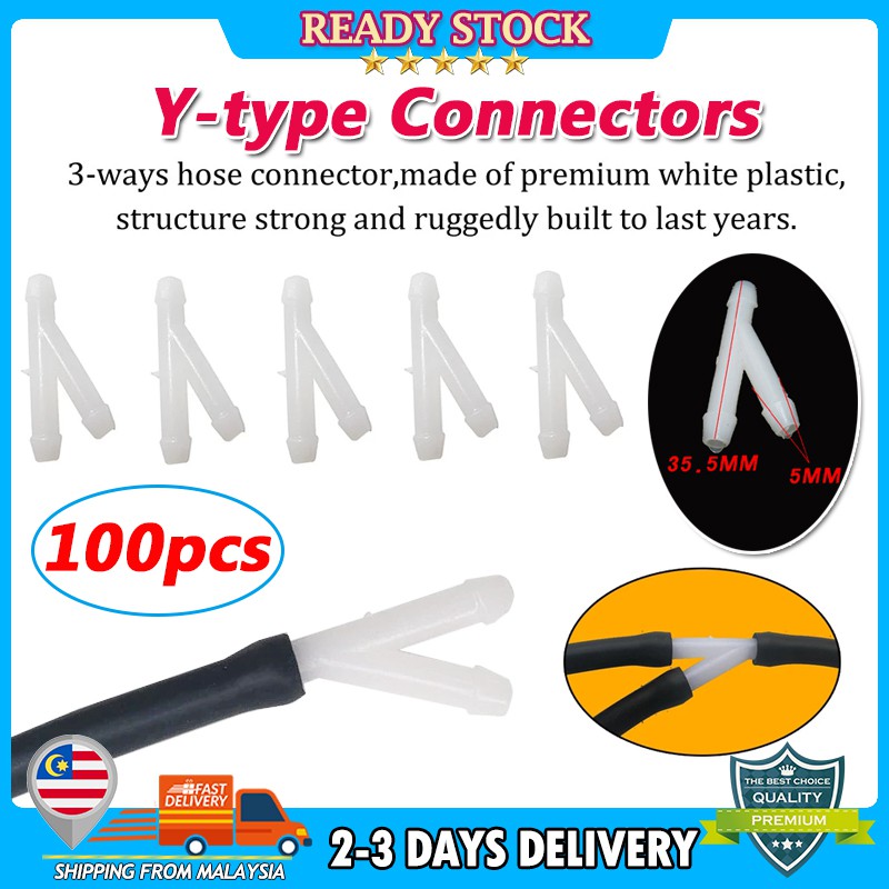 100pcs Tubing Tube Hose Tee Y Type Clip Fastener White Nylon Connector ...