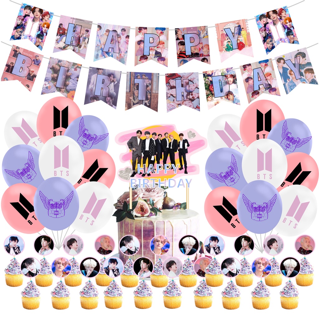 BTS Theme Party Happy Birthday Banner BTS Balloons Cake Topper ARMY ...