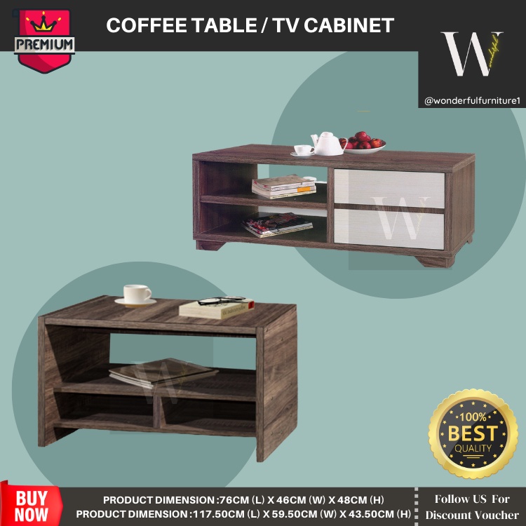 4 ft TV Cabinet Coffee Table Kopi Meja TV Console Desk Rak TV Rack ...