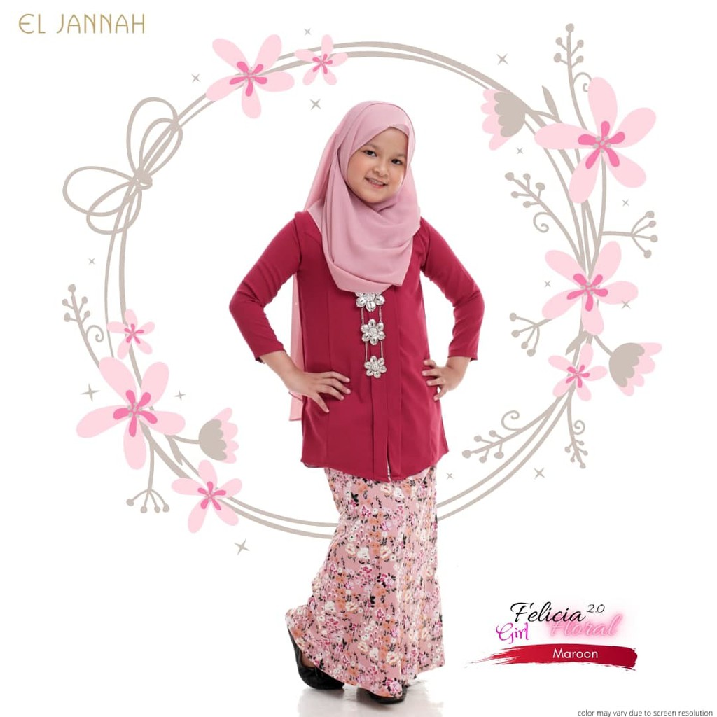 Kebaya Girl Floral Sky Blue Maroon Sea Green Kebaya Labuh Girl Kebaya ...