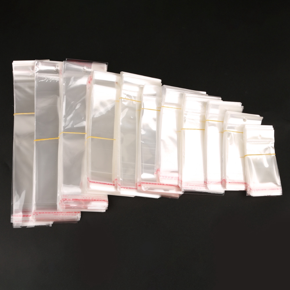 100 pcs Transparent Self Adhesive Seal Plastic Storage Bag OPP Poly ...