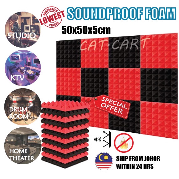 🇲🇾 1pcs 50x50x5cm Soundproof Sponge Studio Pyramid Sound Stop ...