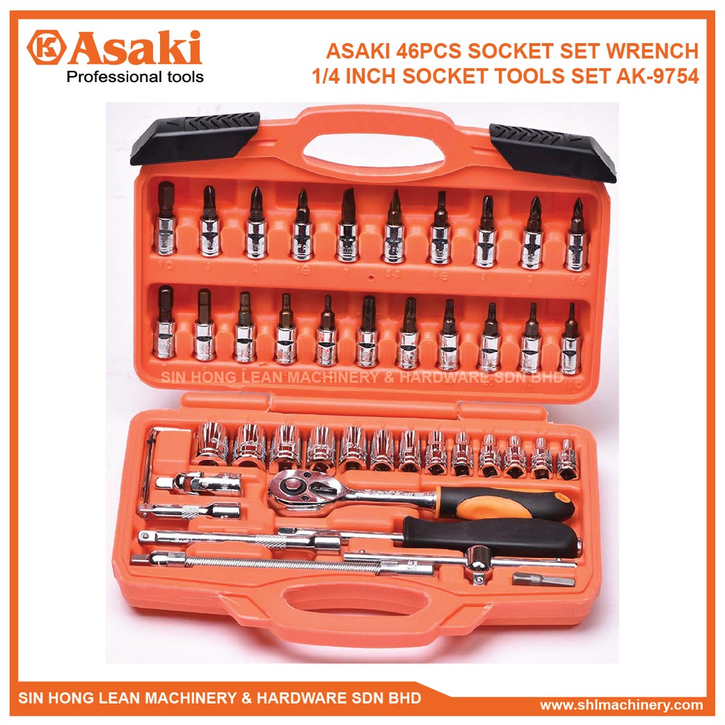 ASAKI 46pcs socket set wrench 1/4 inch socket tools set AK-9754 ...