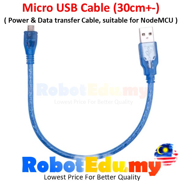 Micro USB Cable 5V USB A ( 30CM+- ) Blue for NodeMCU , Wemos Micro USB ...