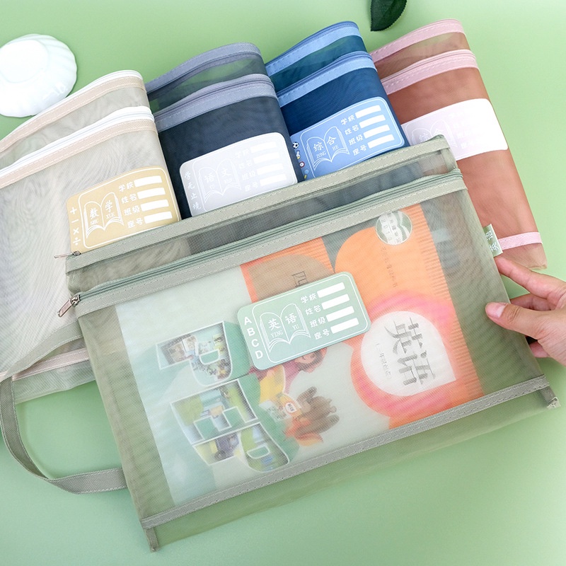 Transparent Mesh Document Bag Double-Layers Storage Bag A4 File Folder ...