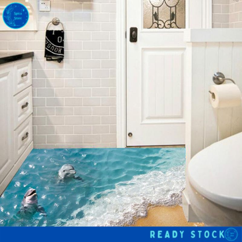 Sticker Pelekat Hiasan Lantai 3D Dolphin Blue Sea Water Waterproof ...